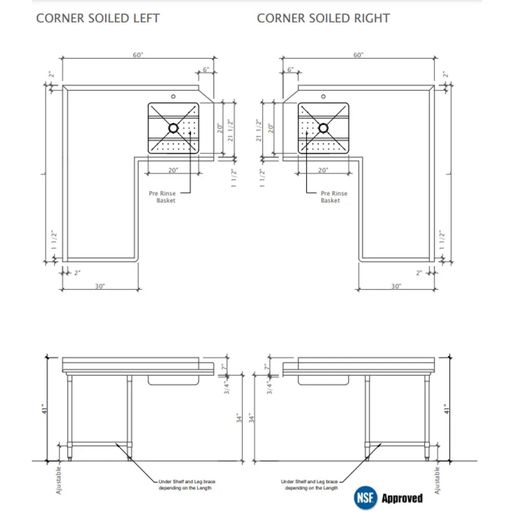 TARRISON Soiled Dishtable Corner Right 108" X 60" – PureRange Food ...